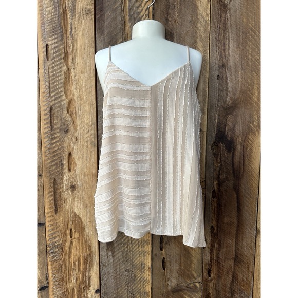NAIF | Tops | Textured Sheer Panel Cami Tank Top Womens M Beige Neutral ...